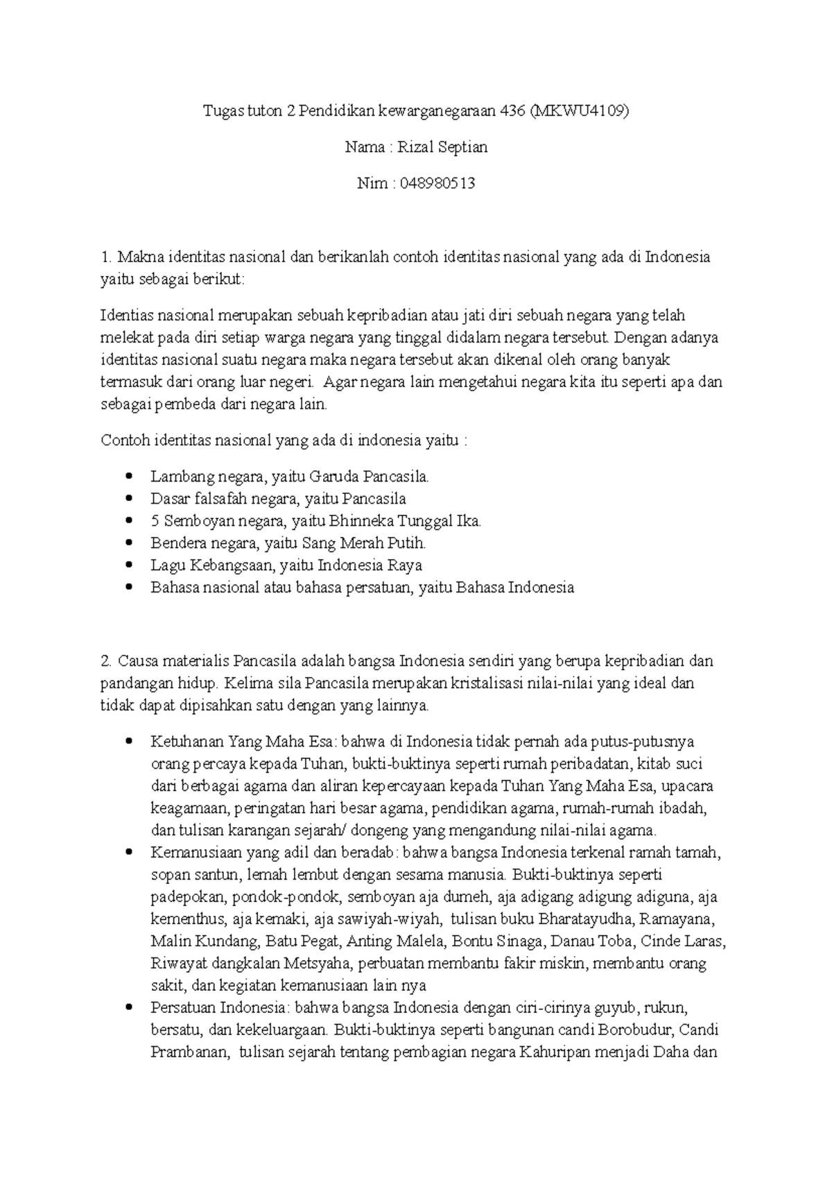 Rizal T2 pendidikan kewarganegaraan 436 - Tugas tuton 2 Pendidikan ...