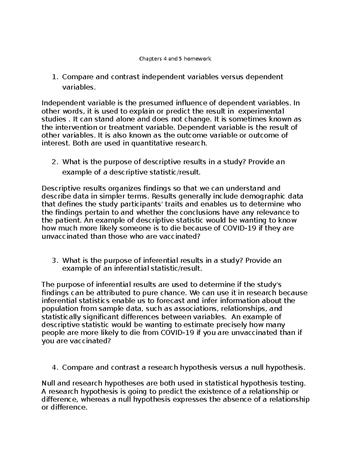 Research Chapters 4 And 5 Homework Compare And Contrast Independent