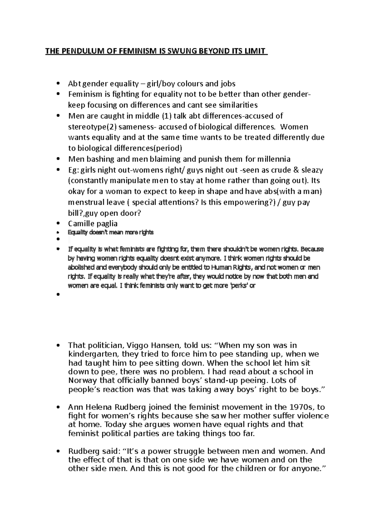 THE Pendulum OF Feminism IS Swung Beyond ITS Limit - THE PENDULUM OF ...