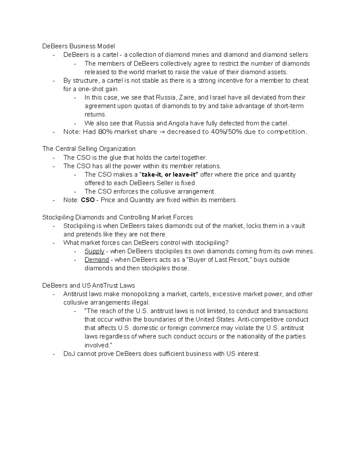Debeers Case Debrief - notes for class - DeBeers Business Model ...