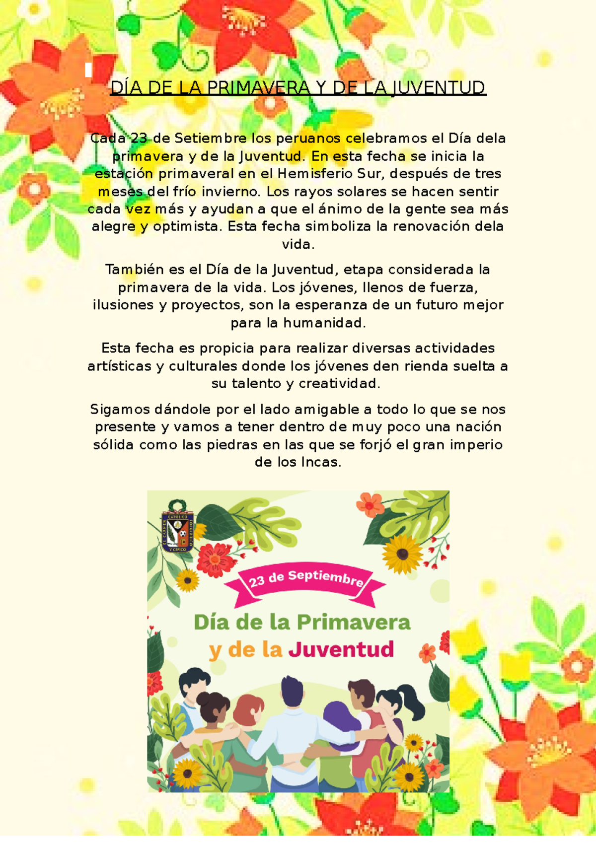 DÍA DE LA Primavera Y DE LA Juventud Periodico Mural 1 - DÍA DE LA ...