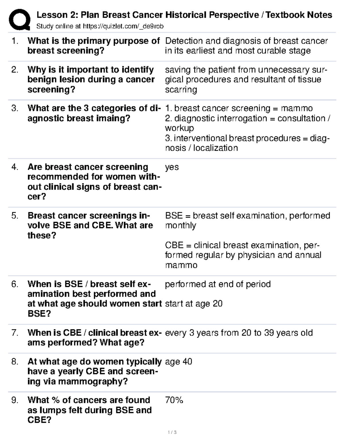 Lesson 2- Plan Breast Cancer Historical Perspective : Textbook Notes ...
