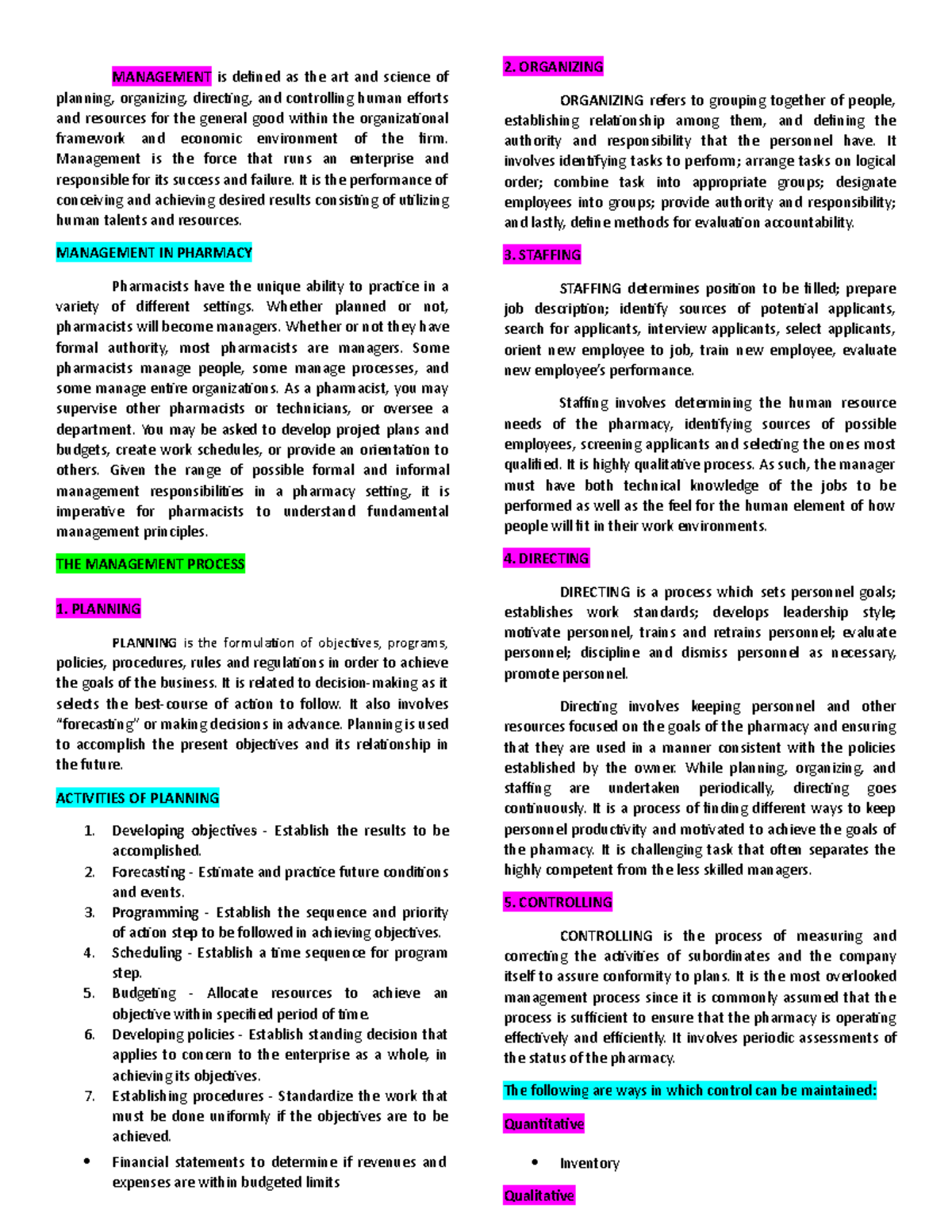 Pharma Notes 2 - This would be a big help to all students - MANAGEMENT ...