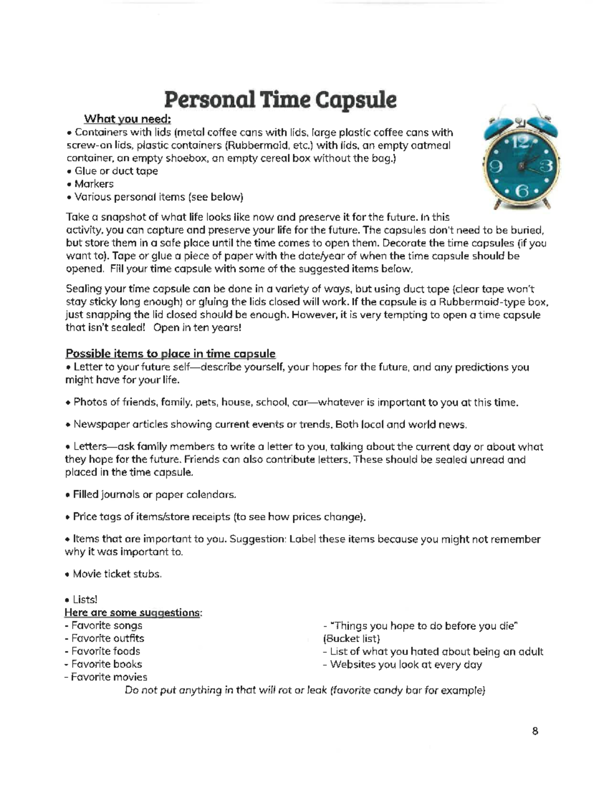 Time-Capsule - Personal Time Capsule What you need: Containers with ...