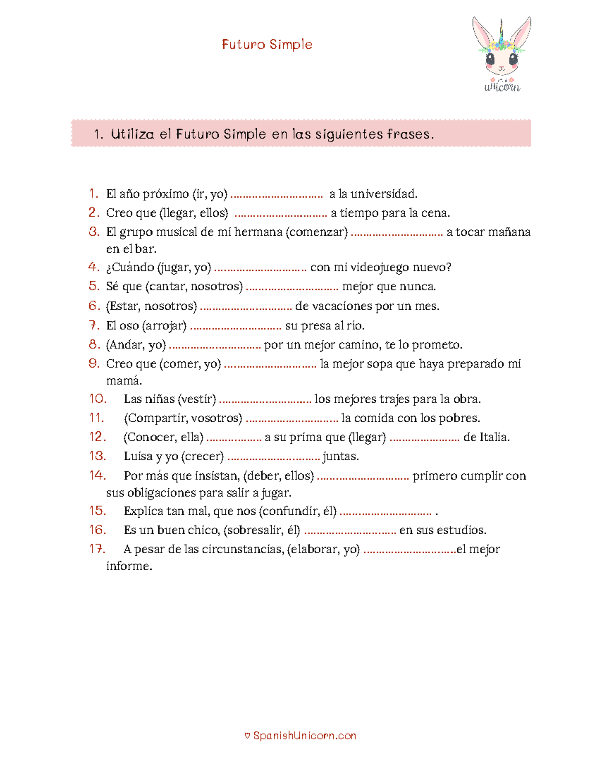 Futuro-ejercicios-pdf - Futuro Simple 1. Utiliza el Futuro Simple en ...