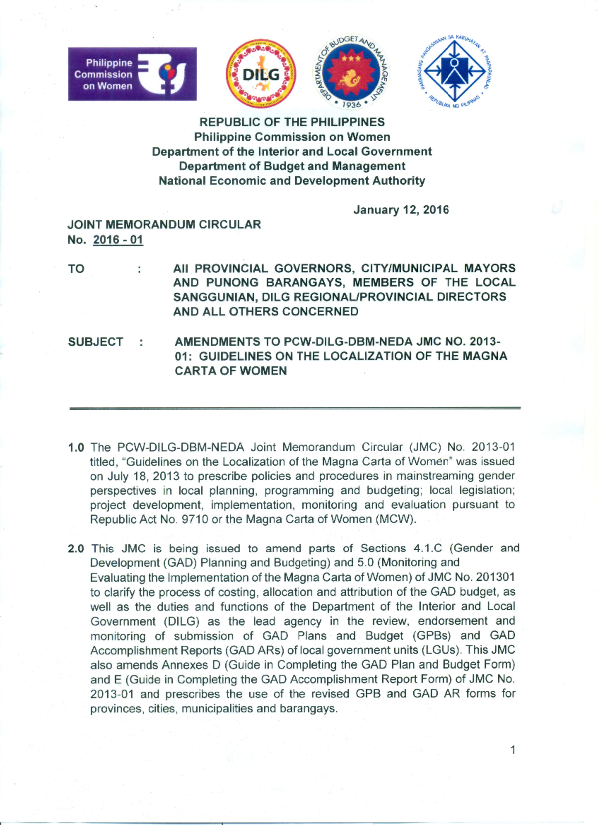 JMC-2016-01-Amendments-to-PCW-DILG-NEDA-DBM-Guidelines-on-localization ...