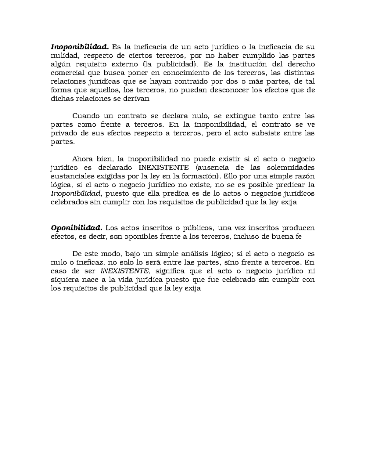 5. Oponibilidad e Inoponibilidad - Inoponibilidad. Es la ineficacia de ...
