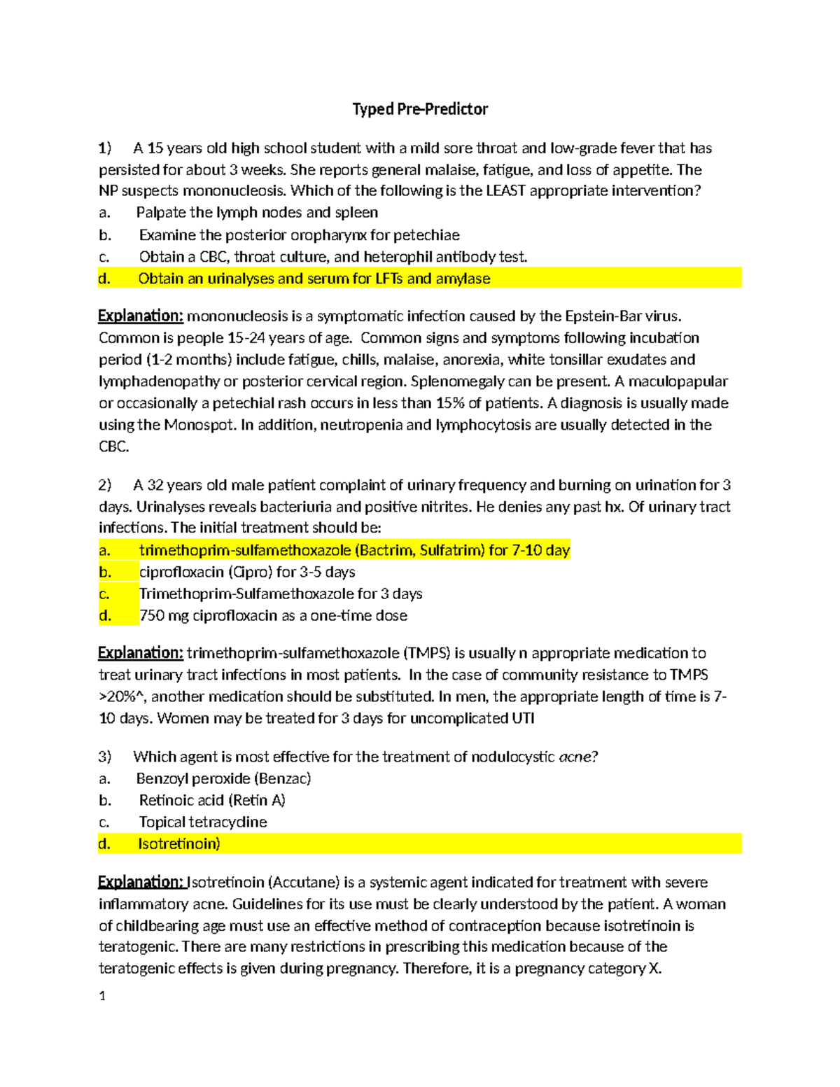 Predictor practice questions - Typed Pre-Predictor A 15 years old high ...