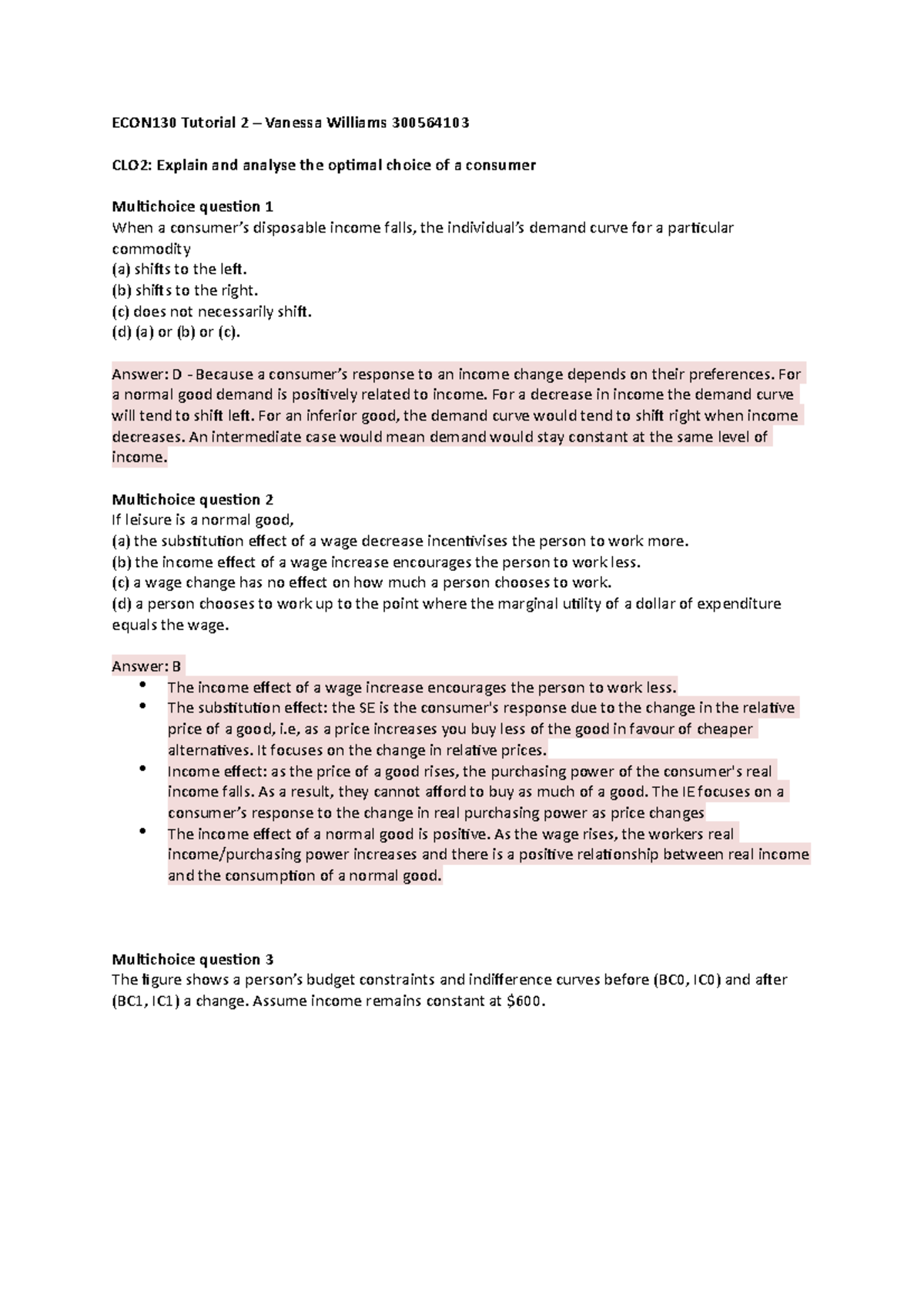 ECON130 Tutorial 2 - 300564103 - ECON130 Tutorial 2 – Vanessa Williams ...