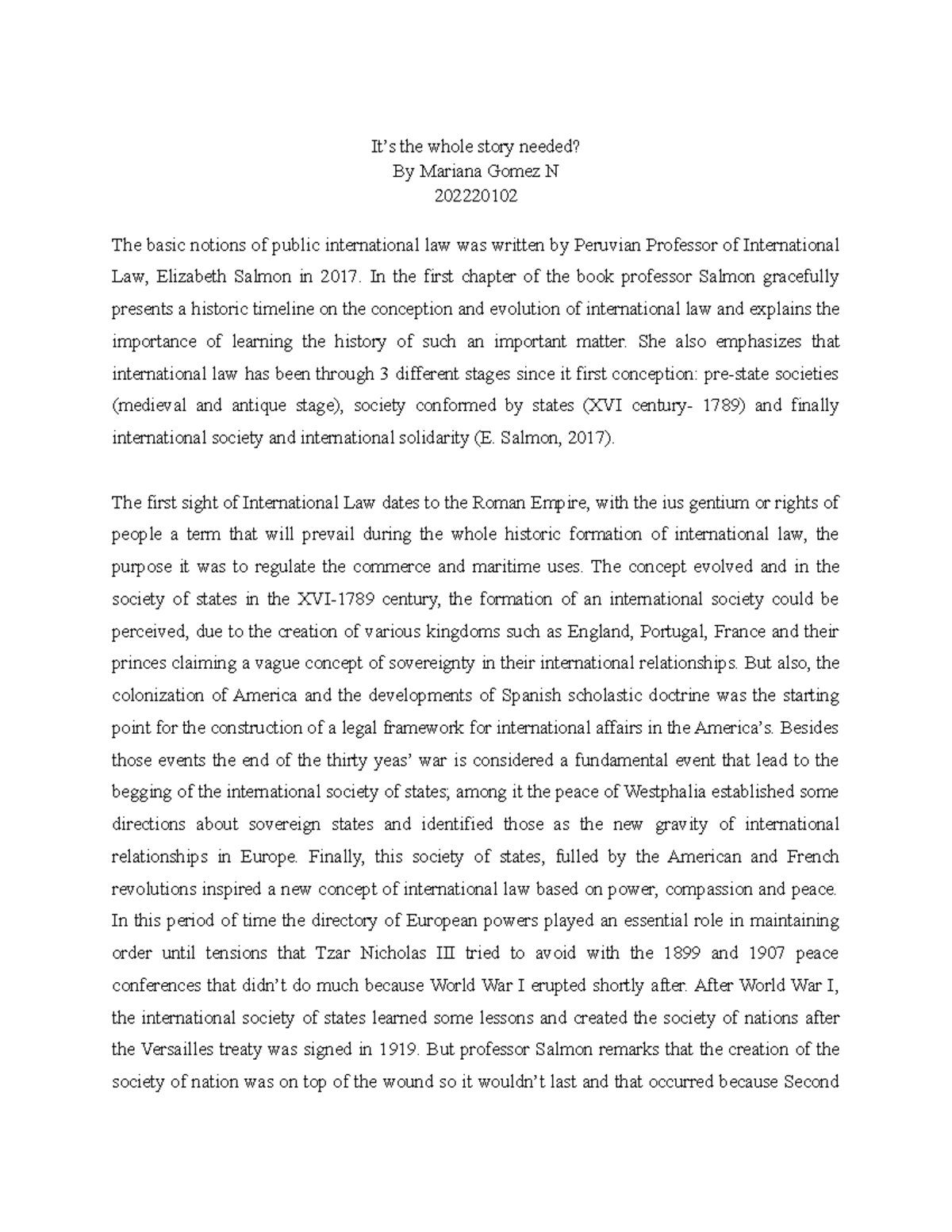 Essay international law final version - It’s the whole story needed? By ...