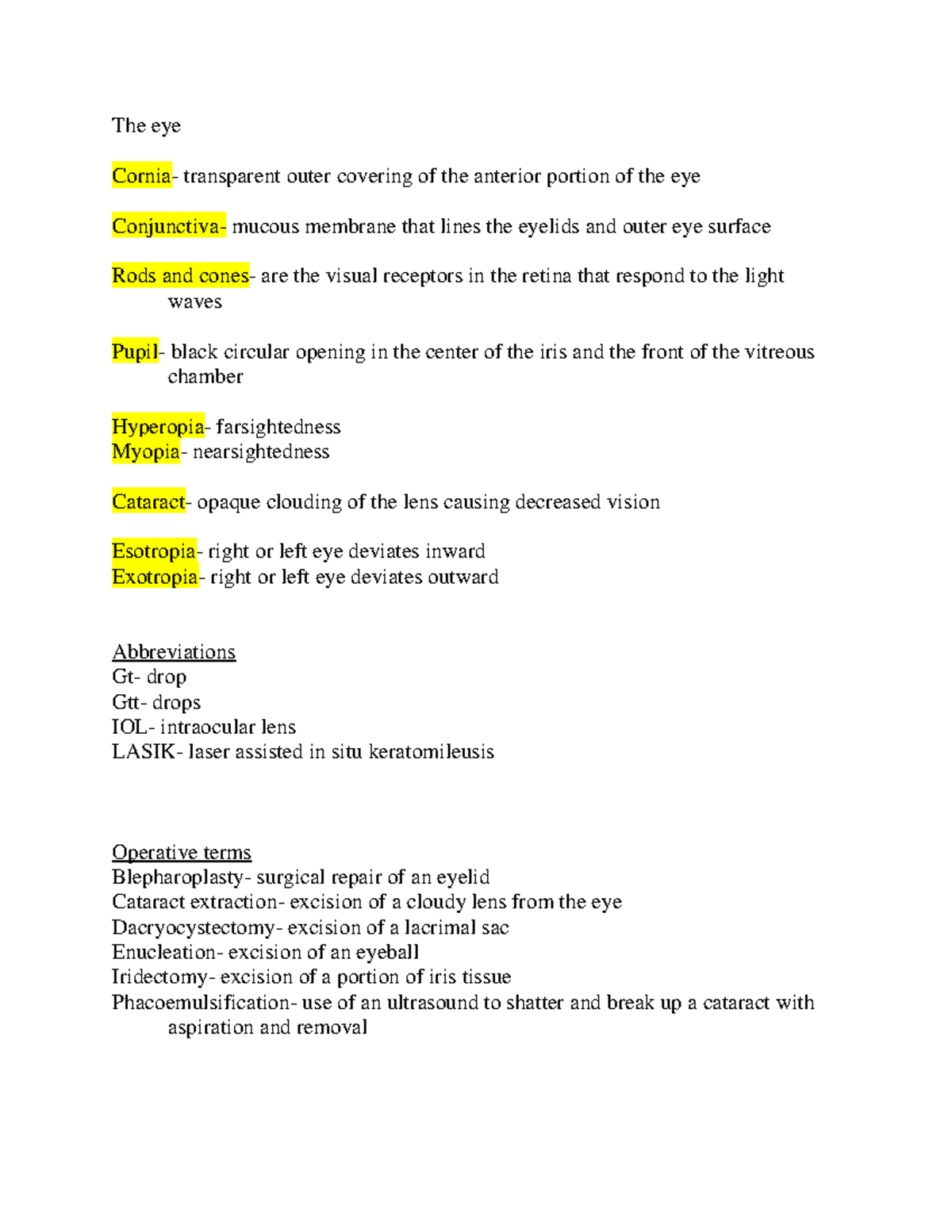 The eye - the ear - Medical Terminology - The eye Cornia- transparent ...