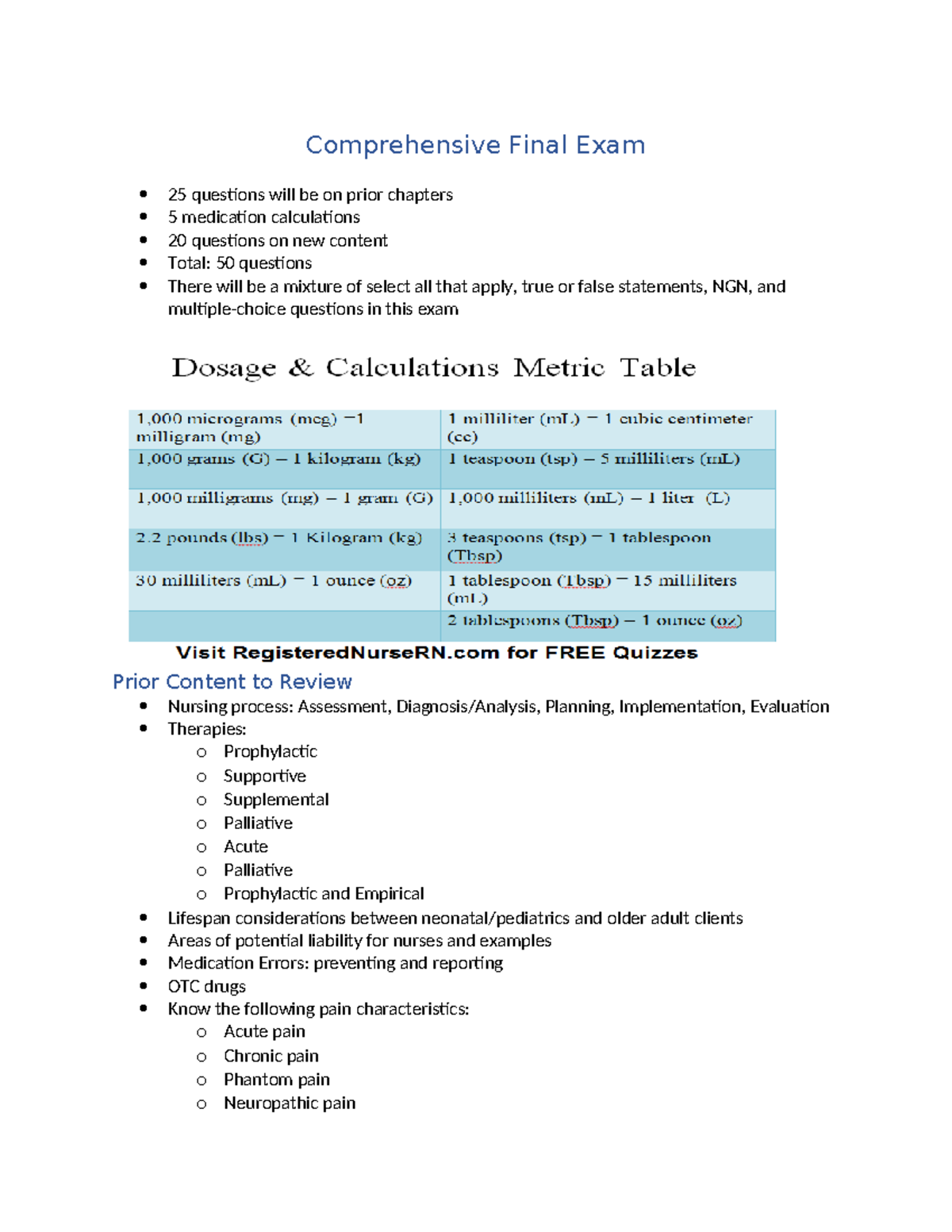 Comprehensive Final Exam Concept Clarification - Comprehensive Final ...