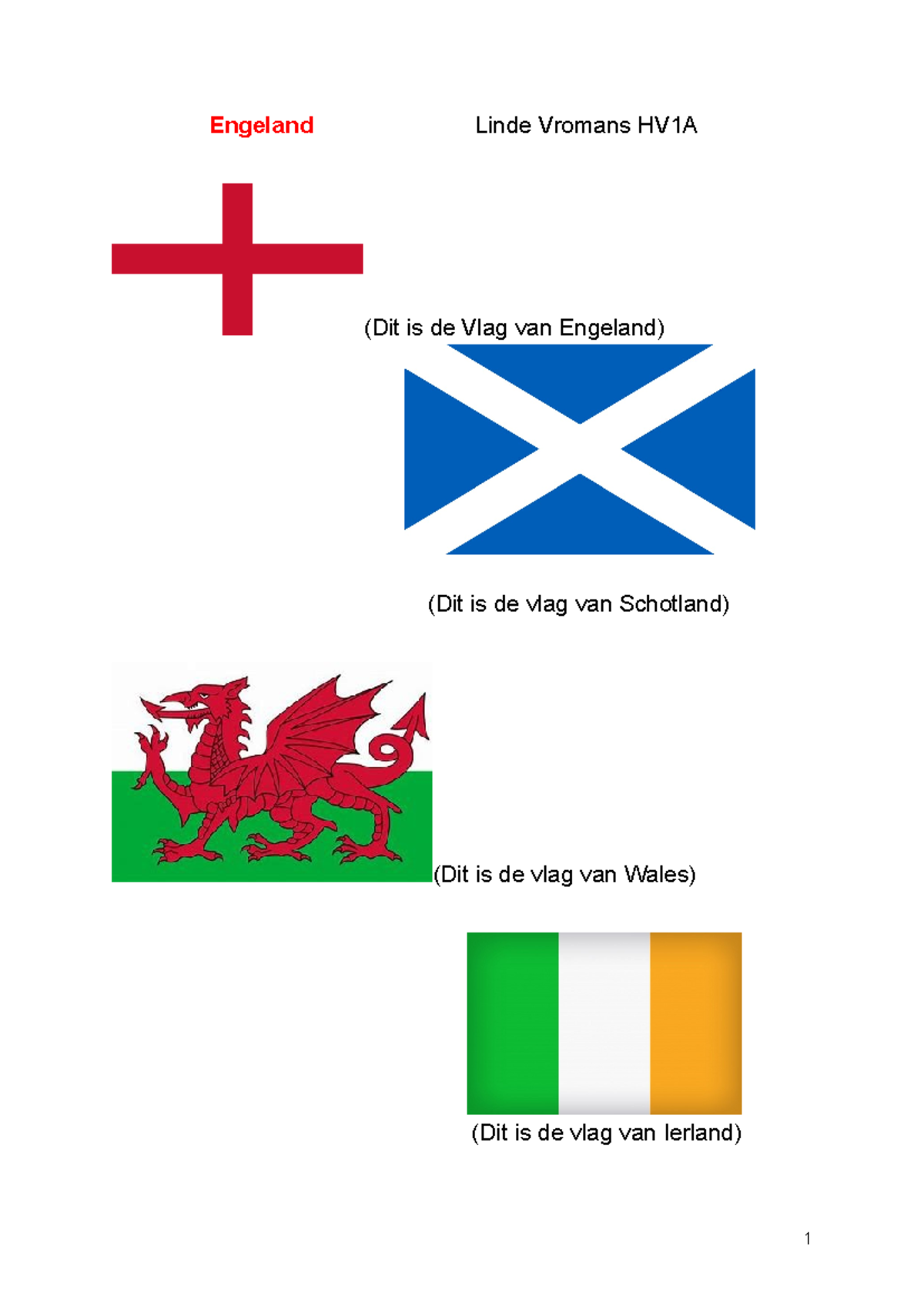 Linde Vromans - Werkstuk - Engeland Linde Vromans HV1A (Dit is de Vlag ...