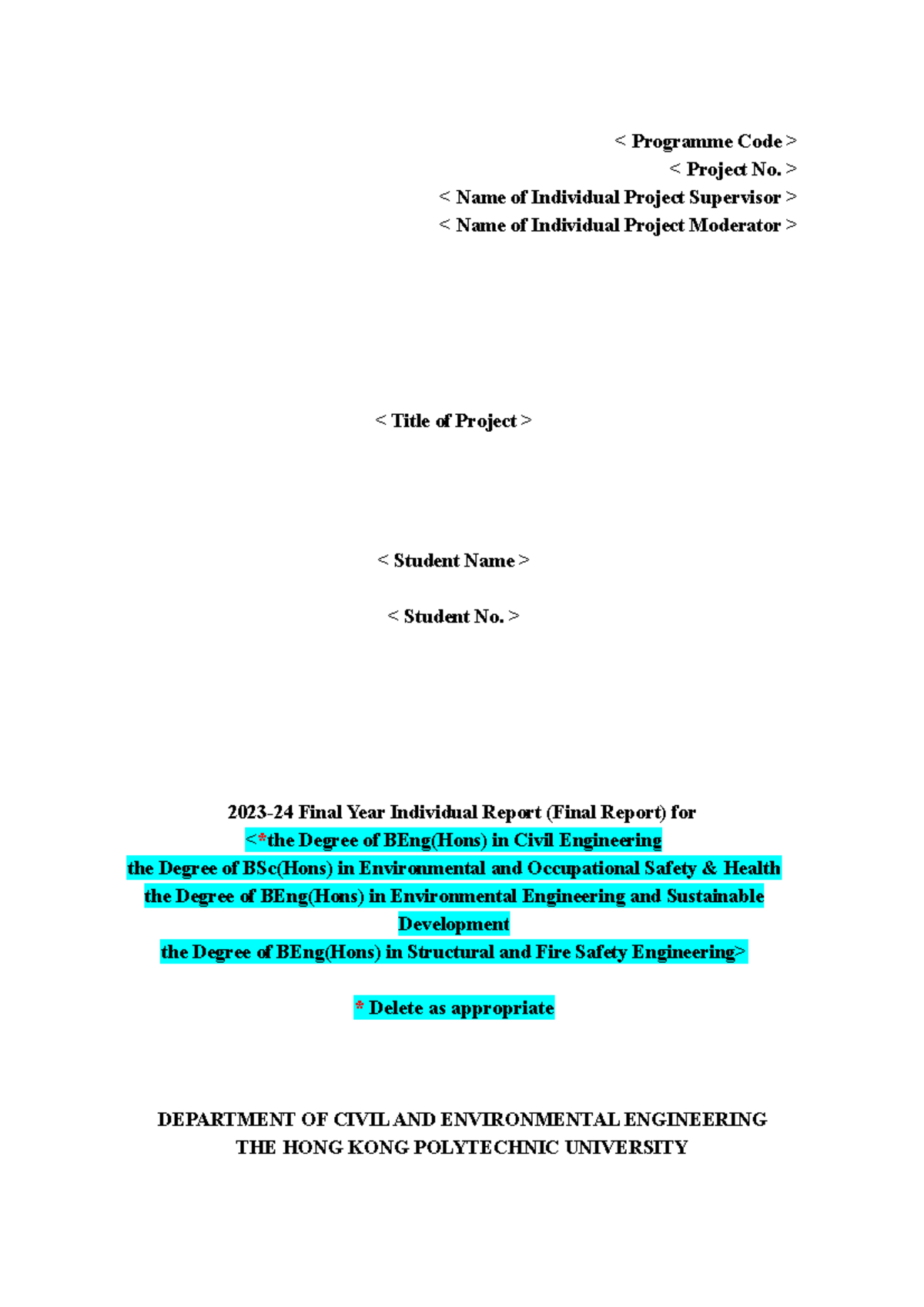 FYP 2023-24 Cover page of Final Report Template - - Studocu