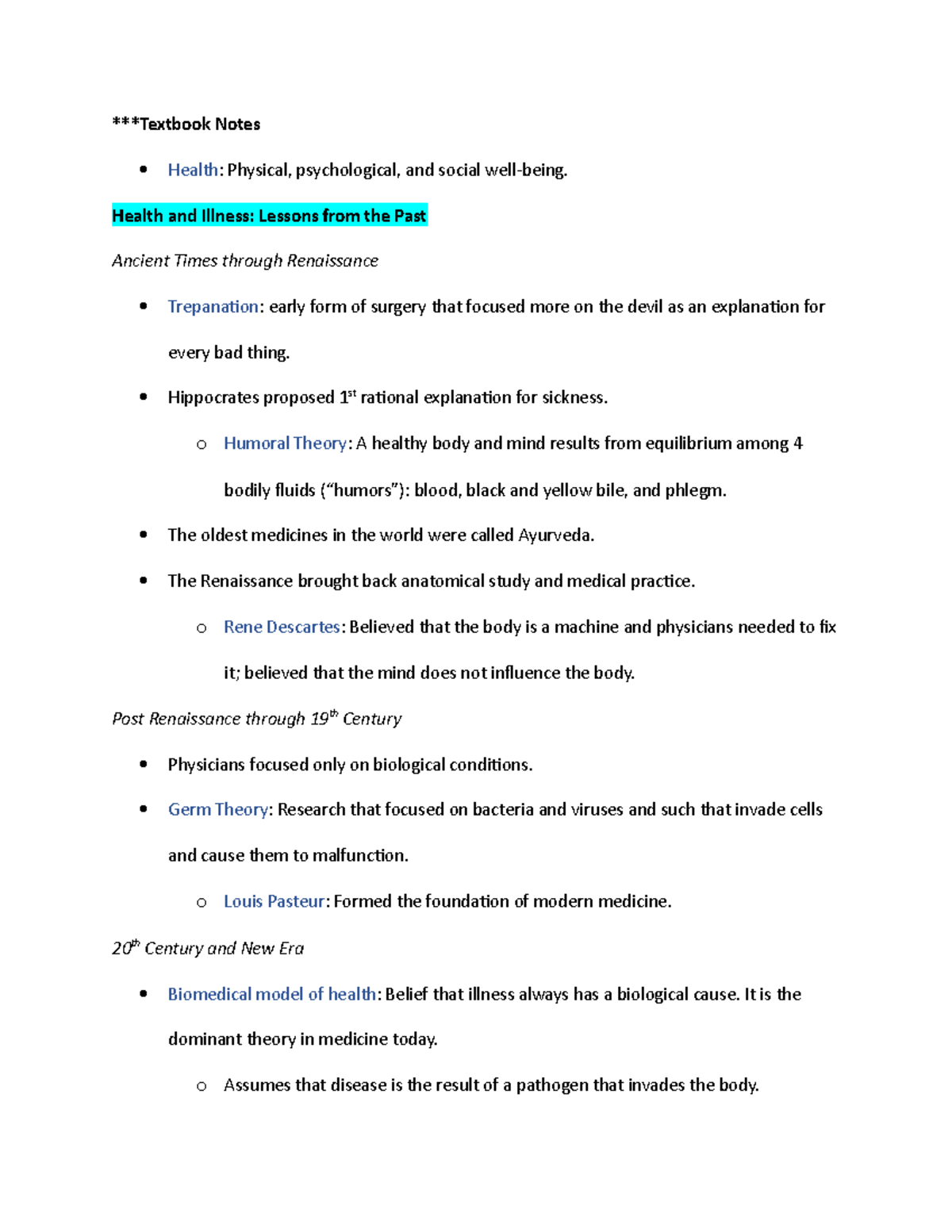 Chapter 1 Textbook Notes Textbook Notes Health Physical