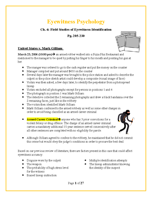 Eyewitness Psychology Ch 7 Note - Eyewitness Psychology Ch. 7: Expert ...