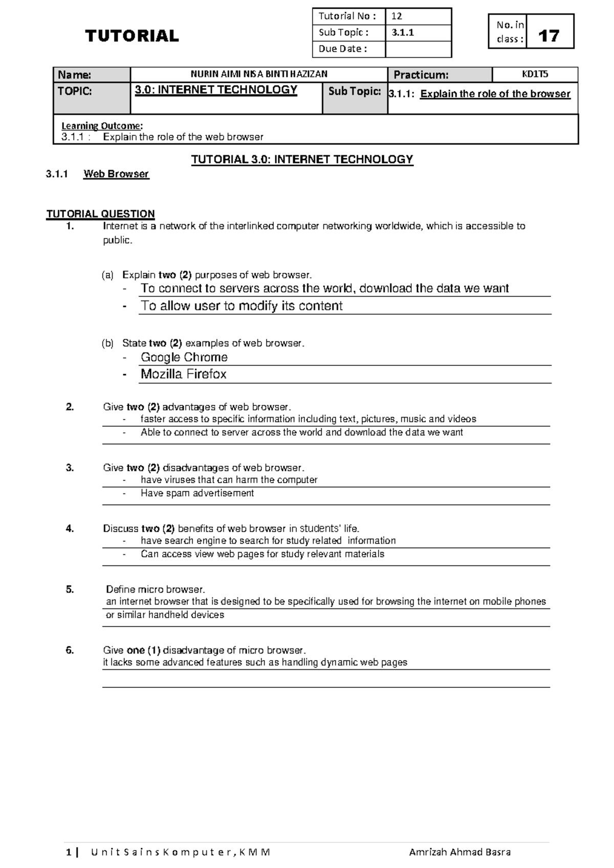 3.1.1 Web Browser-Tutorial - TUTORIAL 17 Name: NURIN AIMI NISA BINTI ...