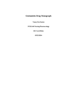 Gentamicin Drug Monograph - Gentamicin Drug Monograph Yanay Dos Santos ...