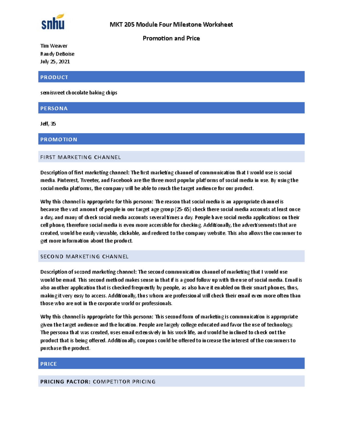 MKT 205 2nd Milestone: Target Market and Promtion - MKT 205 Module Four ...