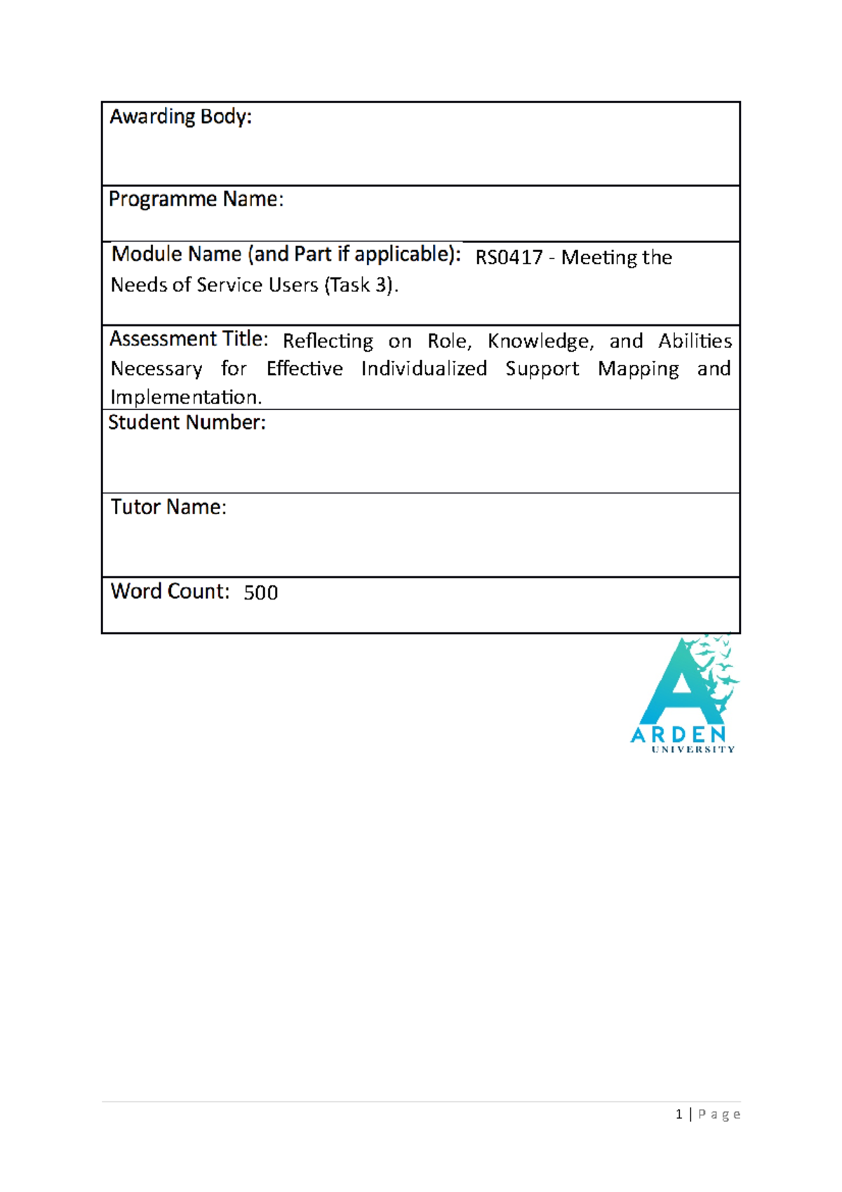 RS0417 Djeneba Bamba - Meeting the Needs of Service Users - Arden ...