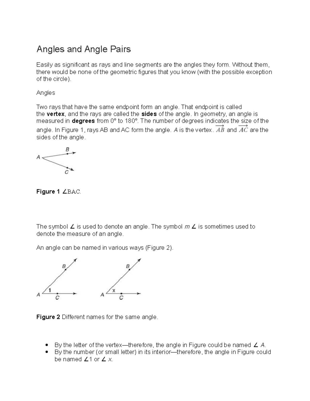 Geom 3 - notes - Angles and Angle Pairs Easily as significant as rays ...