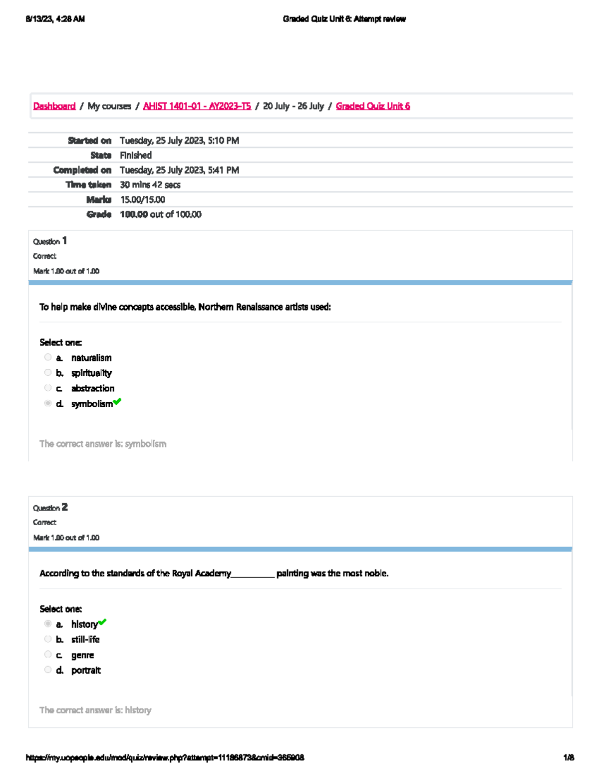 AHIST 1401 Graded quiz unit 6 - AHIST 1401 - Studocu
