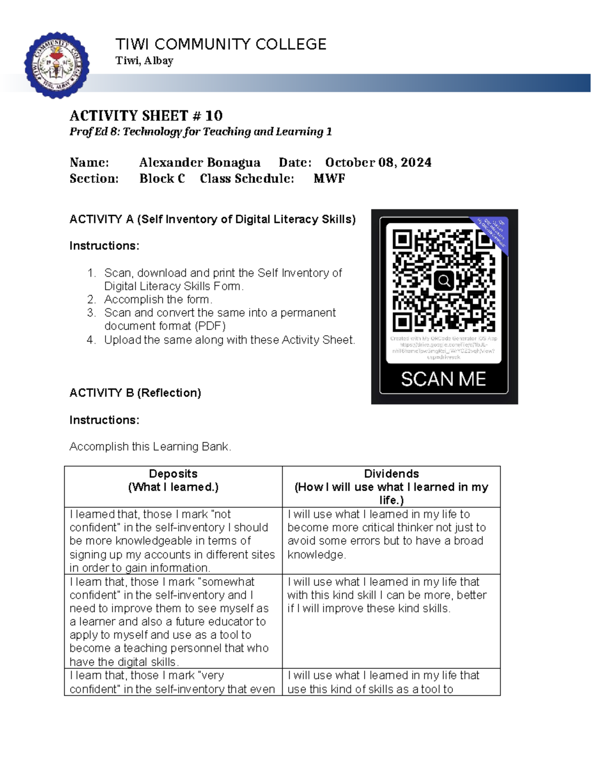 M3L5 Activity Sheet # 10 - ACTIVITY SHEET # 10 Prof Ed 8: Technology ...
