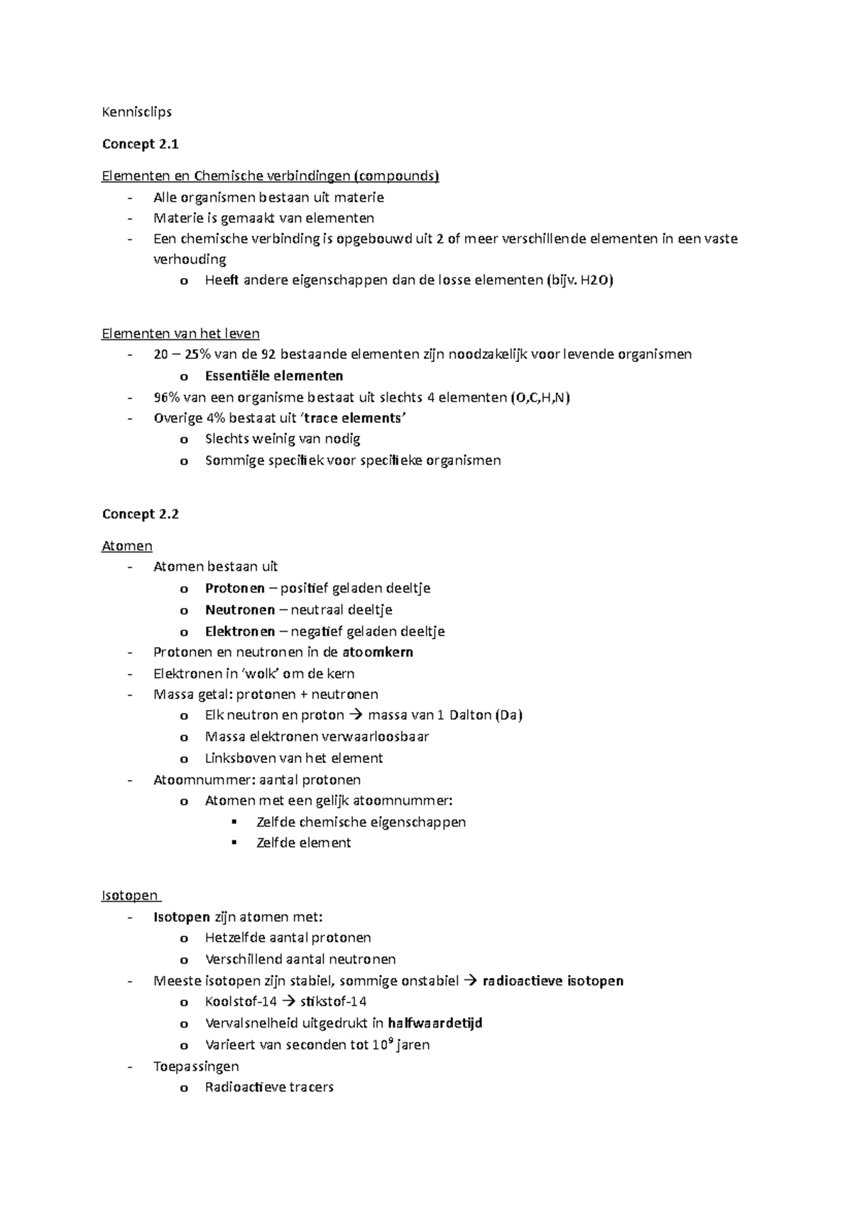 Samenvatting kennisclips - Kennisclips Concept 2. Elementen en ...