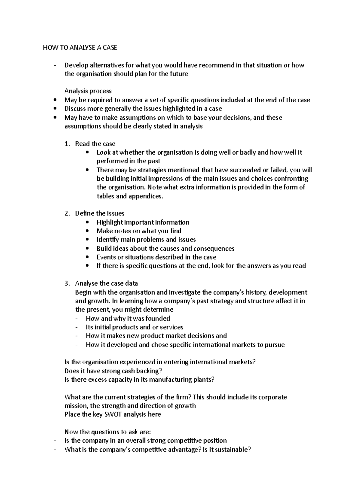 HOW TO Analyse A CASE - HOW TO ANALYSE A CASE Develop alternatives for ...