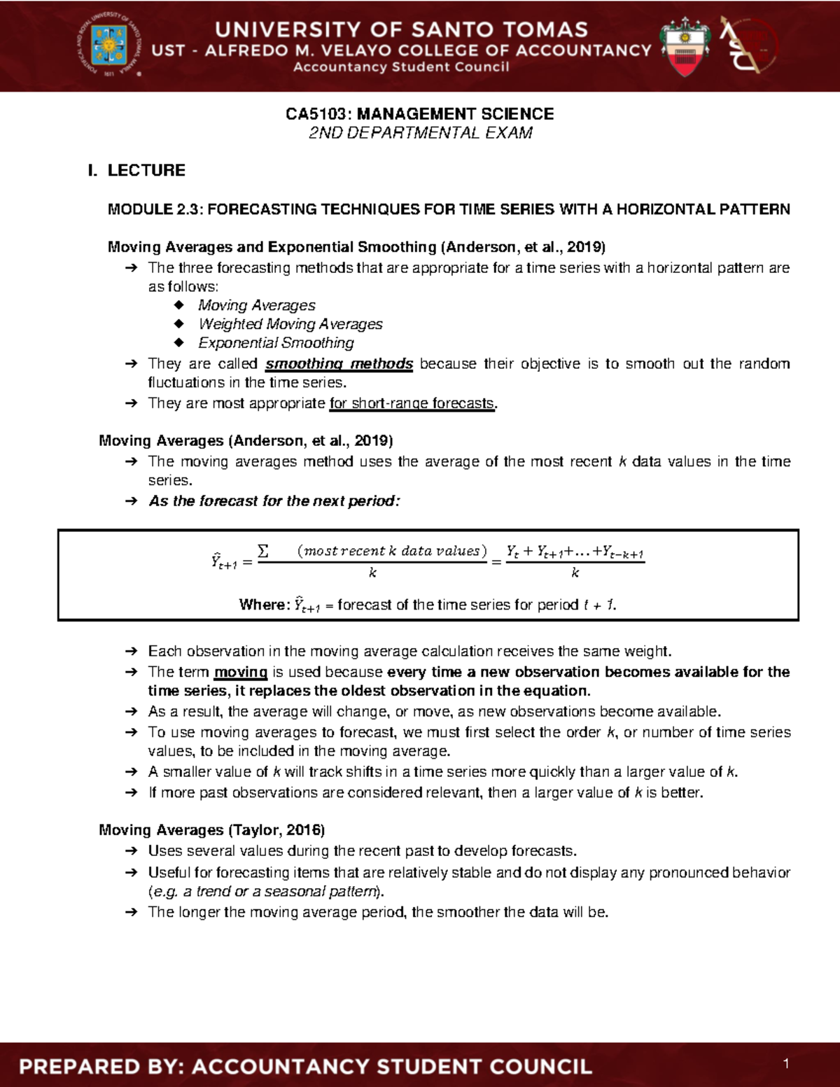 ASC-Management-Science - CA5103: MANAGEMENT SCIENCE 2ND DEPARTMENTAL EXAM I. LECTURE MODULE 2 ...