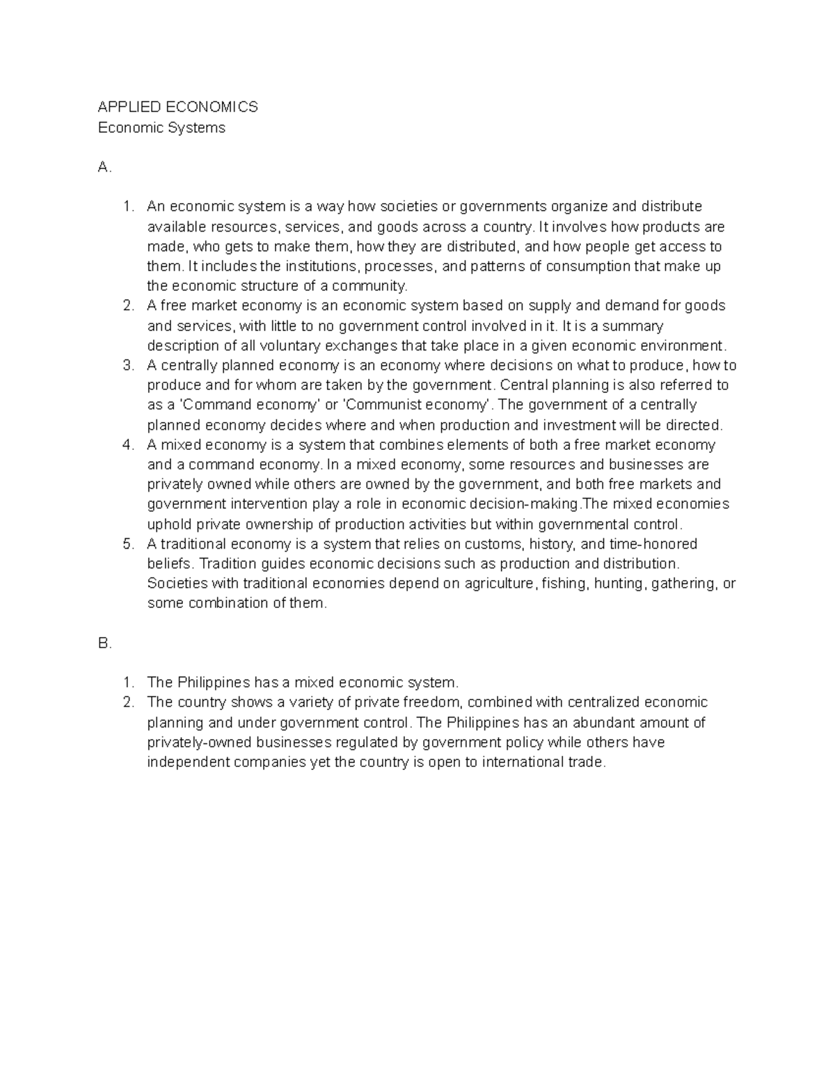 Applied Economics (Economic Systems) - APPLIED ECONOMICS Economic ...