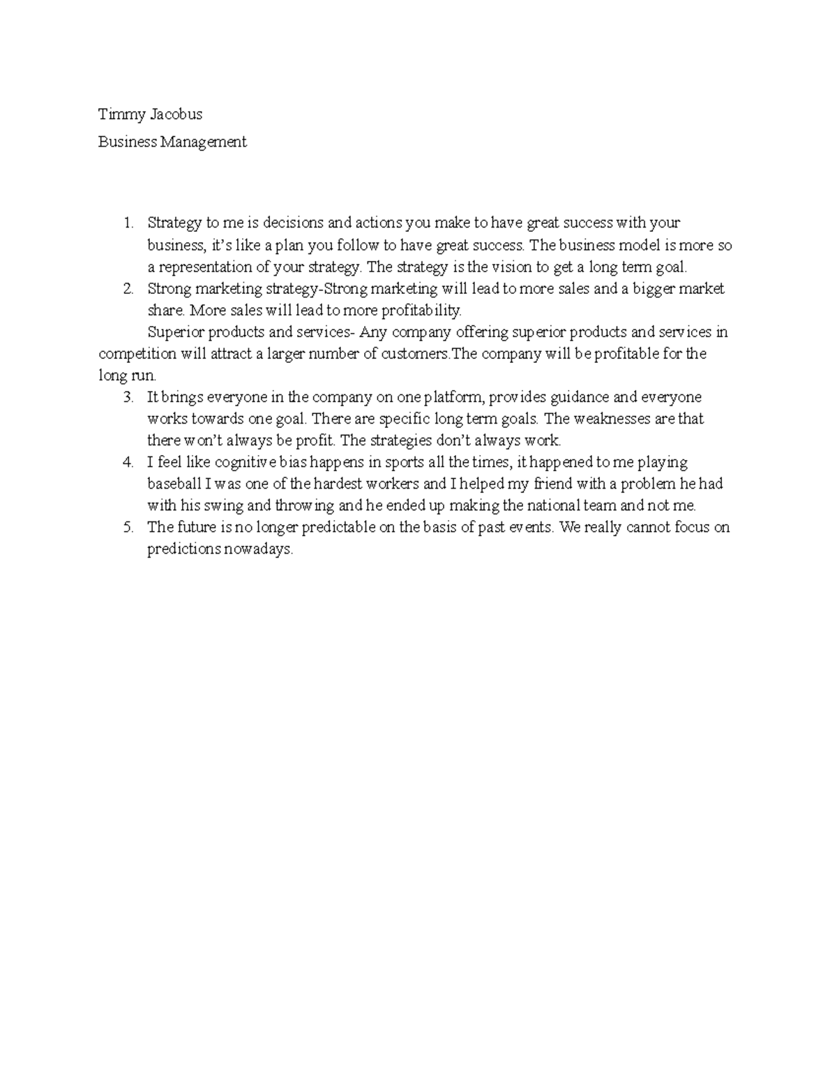 Business Management 1 - Homework assignments / exams - Timmy Jacobus ...