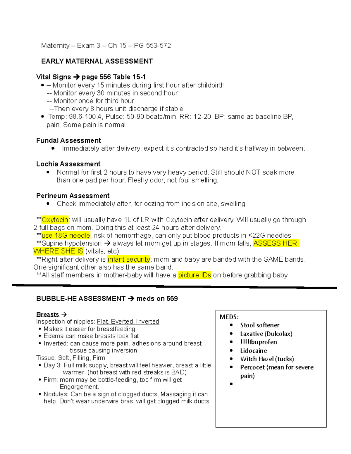 Exam 3 Maternity - notes - Maternity – Exam 3 – Ch 15 – PG 553- EARLY ...