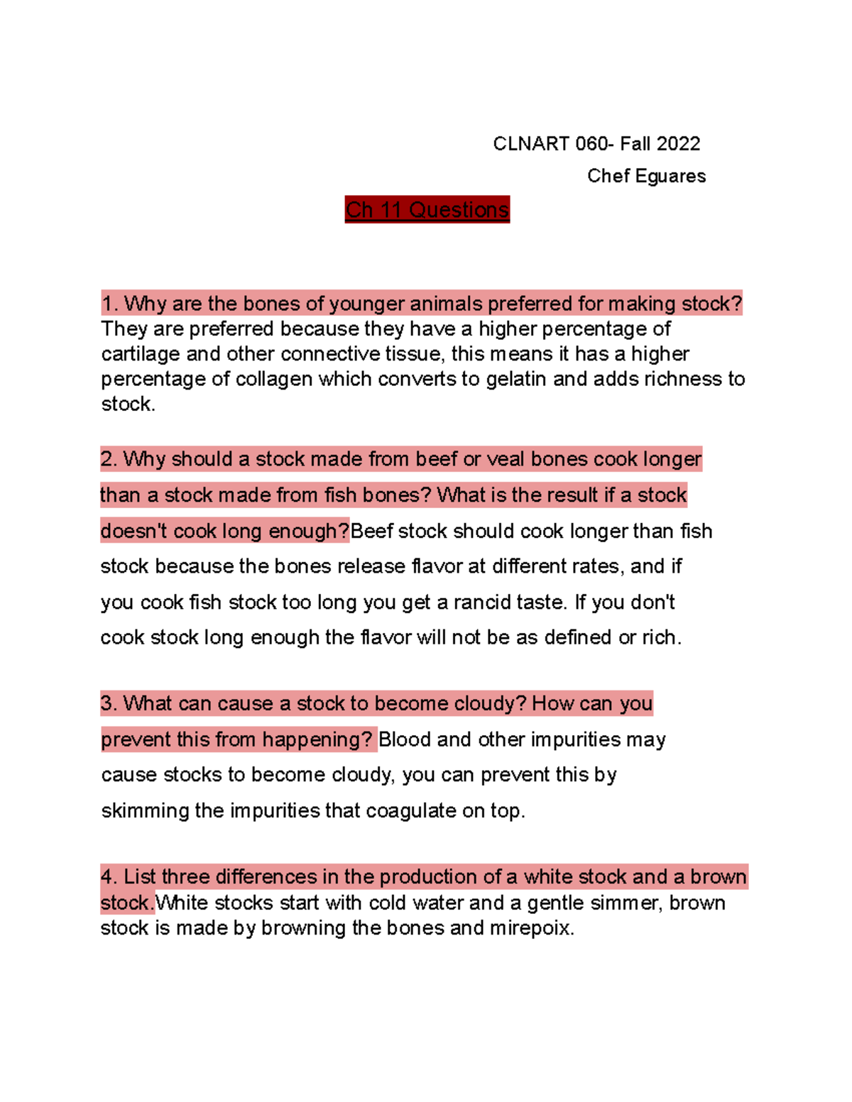CLN ART 060 Chapter 11 - Ch. 11 Assignment for Chef Eguaras - CLNART ...