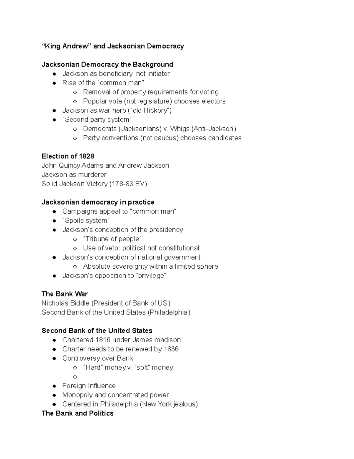 HIS Ch. 8 King Andrew - “King Andrew” and Jacksonian Democracy ...