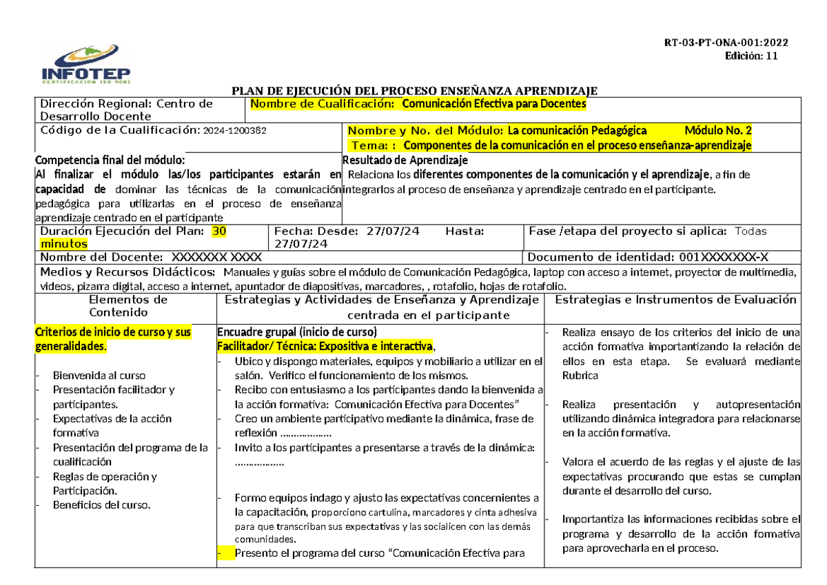 Ejemplo PLAN DE Ejecucion Fpeacp Sabado 29-JUN-2024 - PLAN DE EJECUCIÓN ...