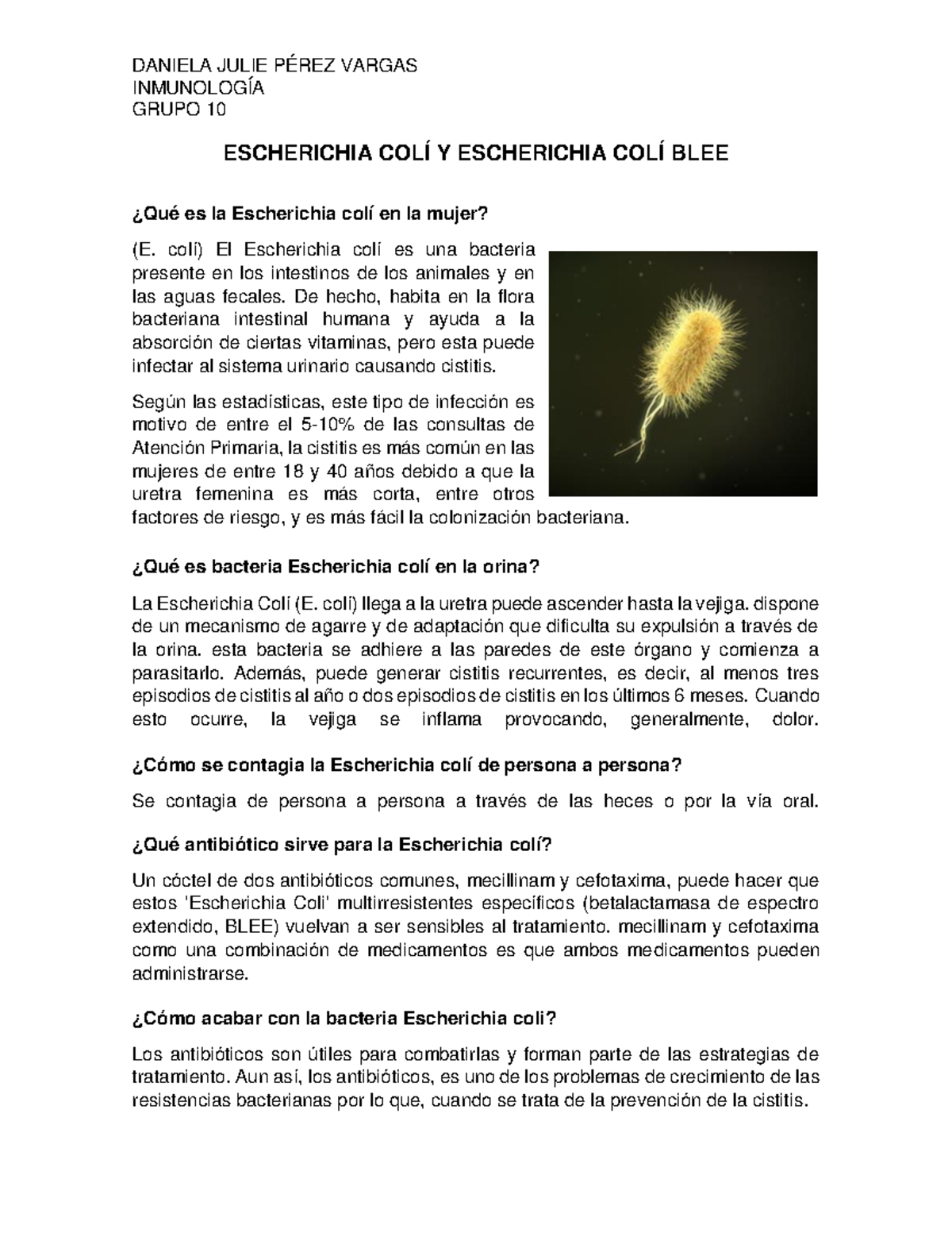 Escherichia COLÍ Y Escherichia COLÍ BLEE - DANIELA JULIE PÉREZ VARGAS ...