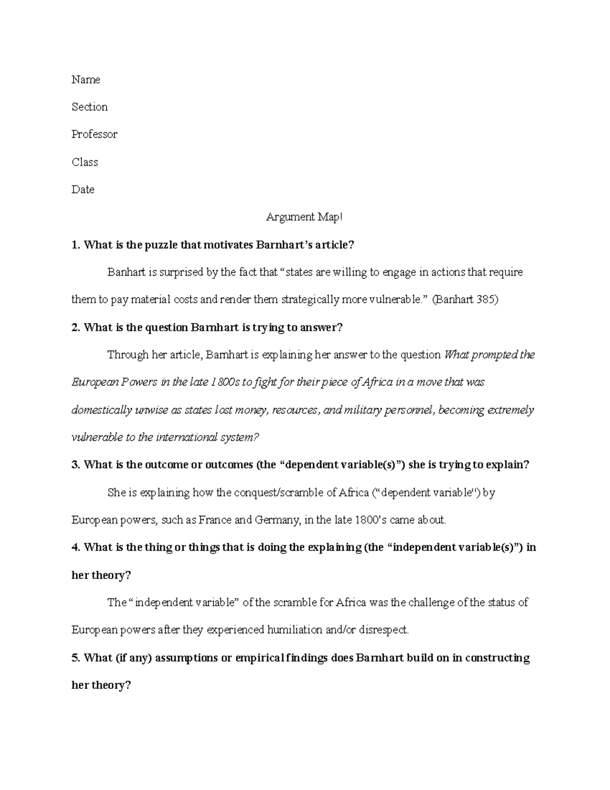 Argument Map - Name Section Professor Class Date Argument Map! 1. What ...