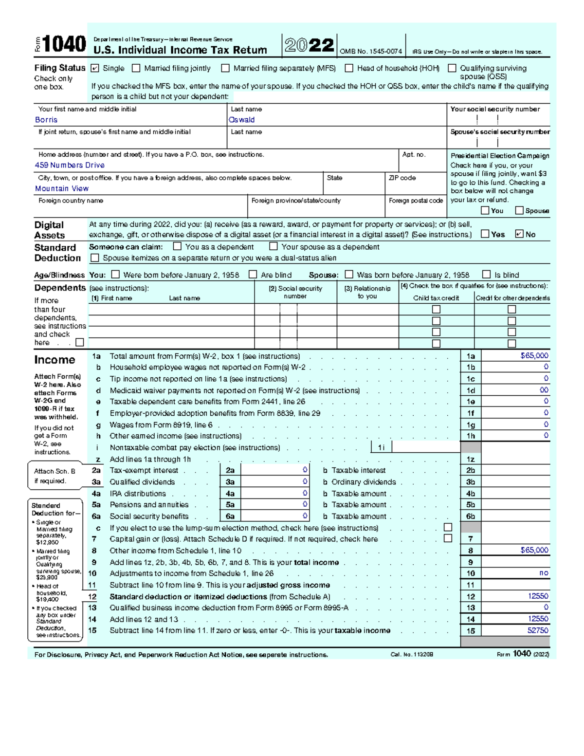 F1141 - personal finance borris 1040 - Form 1040 U. Individual Income ...