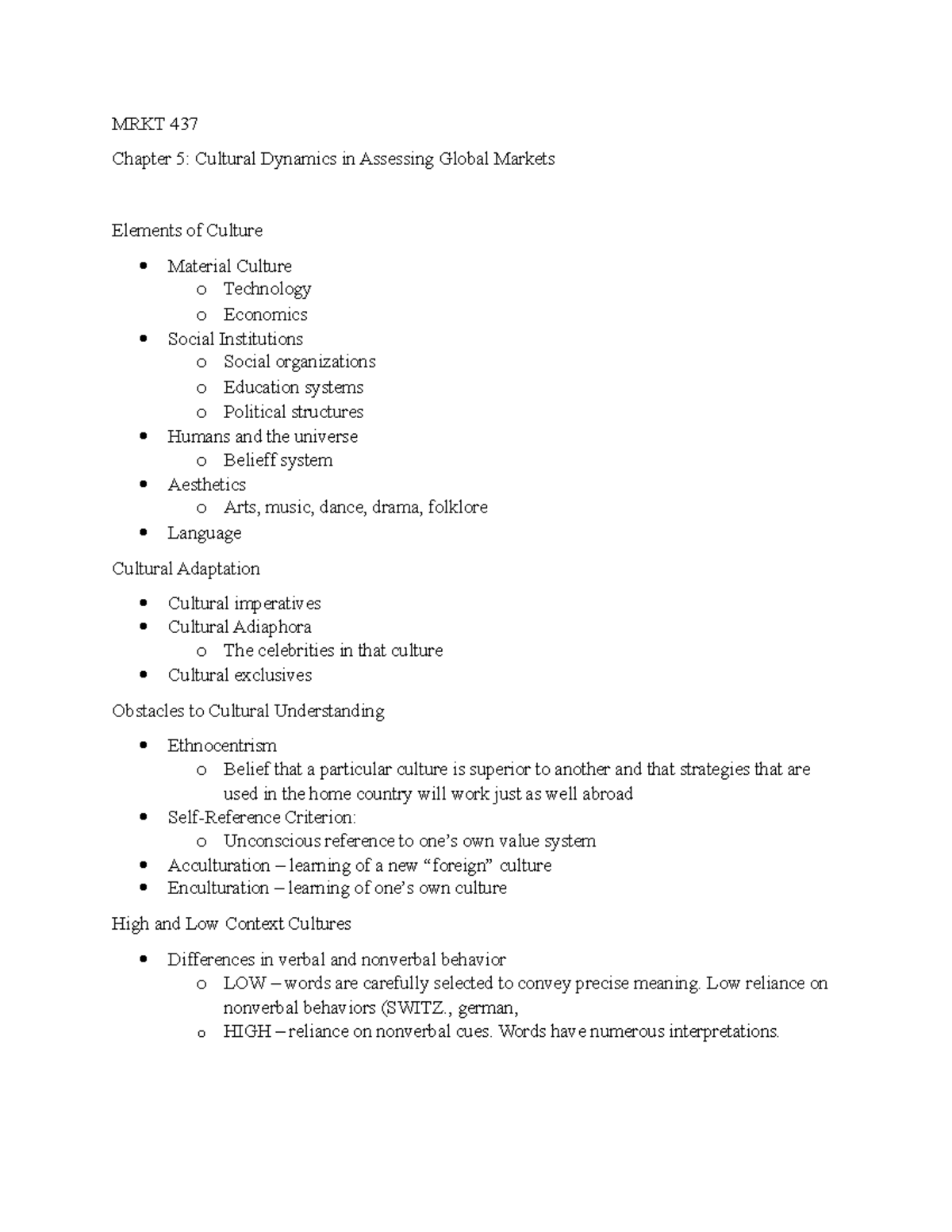 MRKT 437 Ch. 5 - Chapter 5 notes for International Marketing from ...