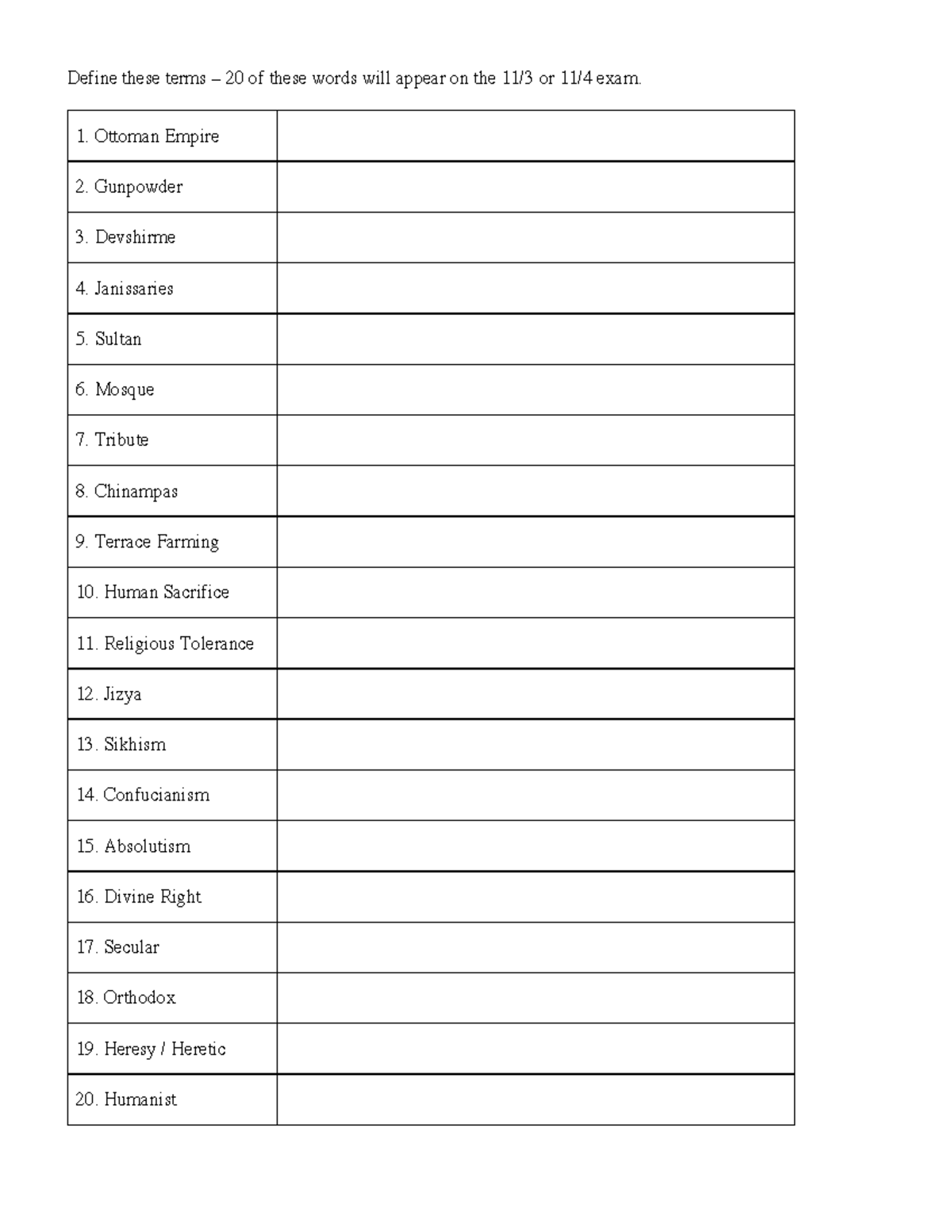 Unit 3 Vocab - Define these terms – 20 of these words will appear on ...
