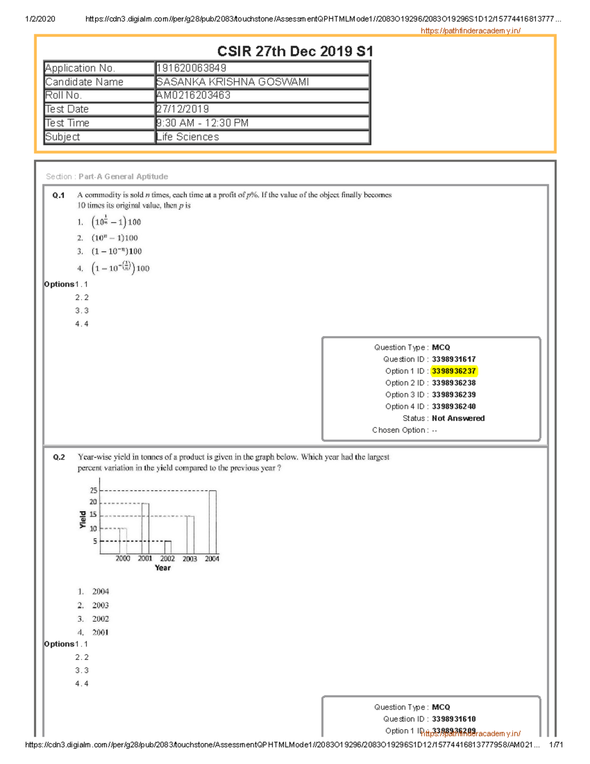 CSIR December 2019 Paper 1 - Q. Options 1. 1 2. 2 3. 3 4. 4 Question ...