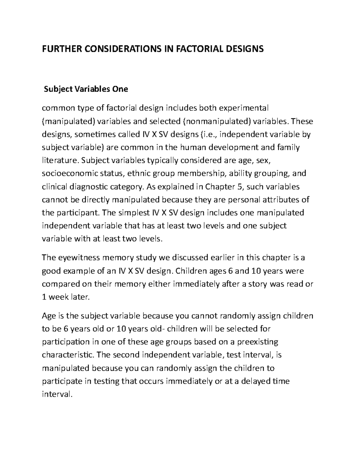 Further Considerations IN Factorial Designs - FURTHER CONSIDERATIONS IN ...