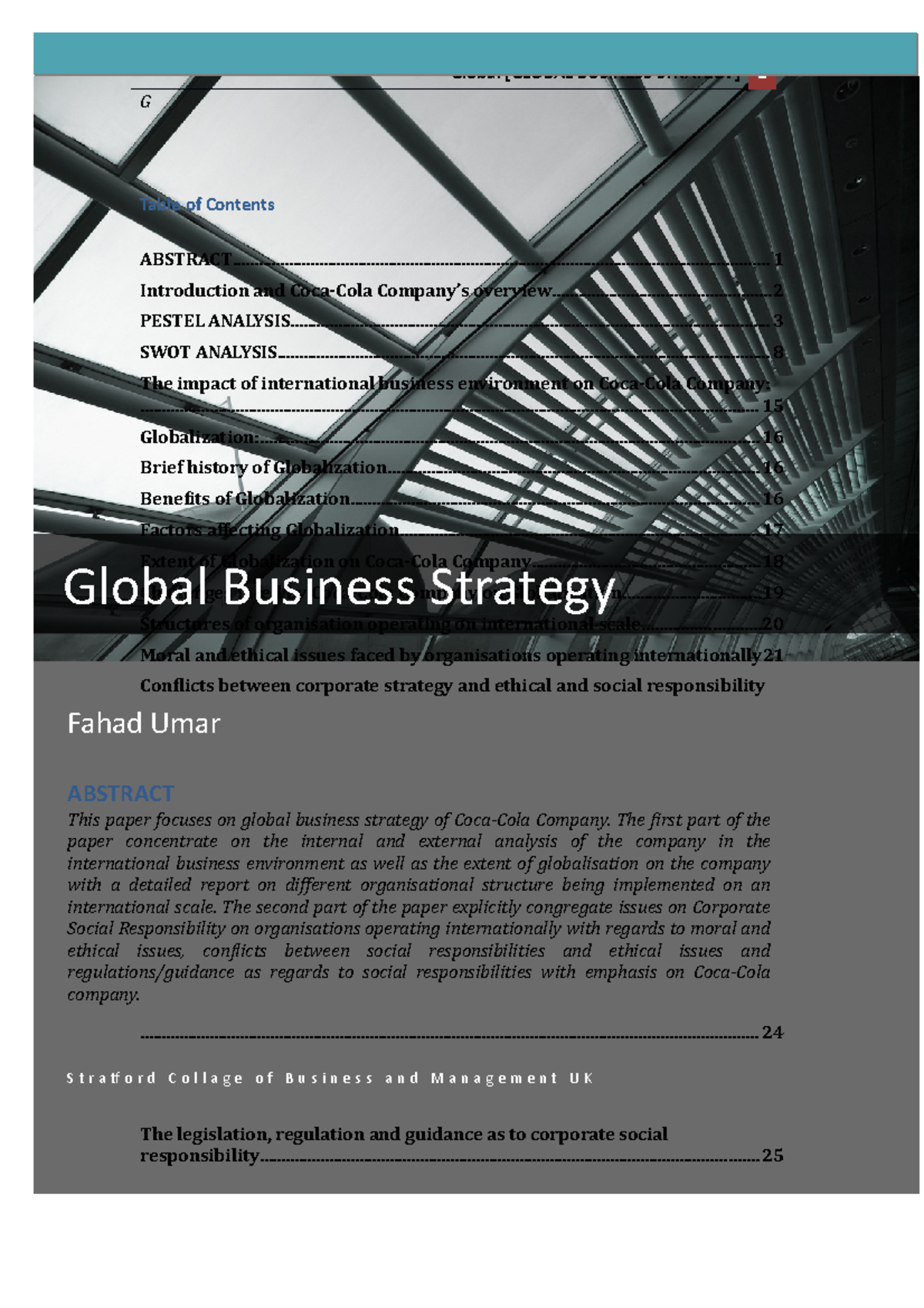 Global Business Strategy A case study of - Global [GLOBAL BUSINESS ...