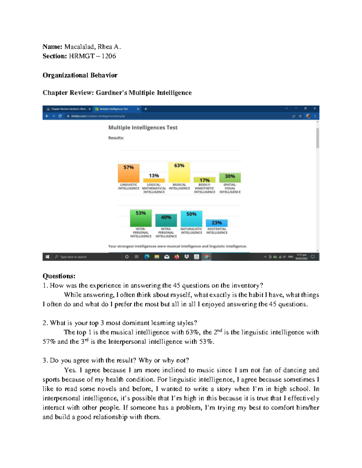 Macalalad, Rhea A. Chapter Review - Gardner's Multiple Intelligence ...