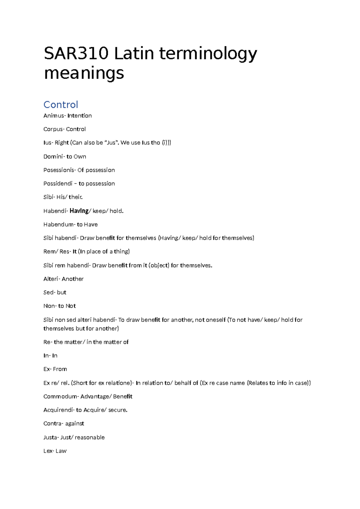 SAR310 Latin terminology meanings - SAR310 Latin terminology meanings ...