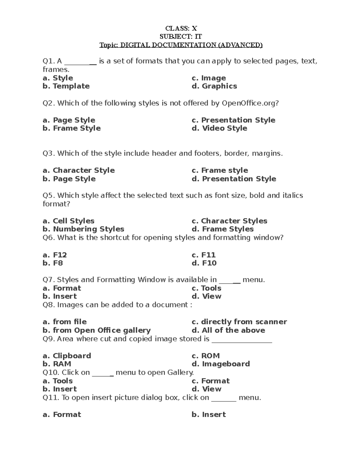Worksheet-5 ( Digital Documentation)- Advanced - CLASS: X SUBJECT: IT ...