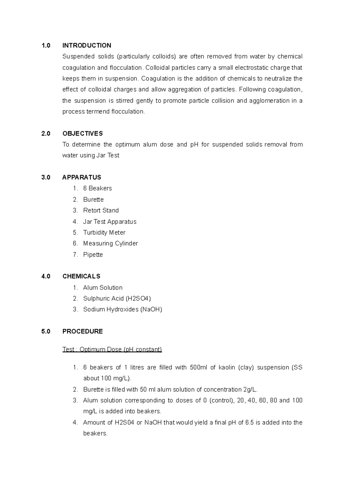 W6 Jar Test Lab Report 1 Introduction Suspended Solids Particularly Colloids Are Often