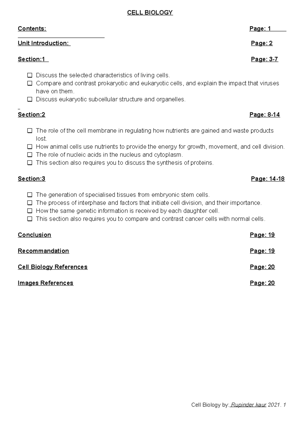 Unit 5 Cell Biology - CELL BIOLOGY Contents: Page: 1 Unit Introduction ...
