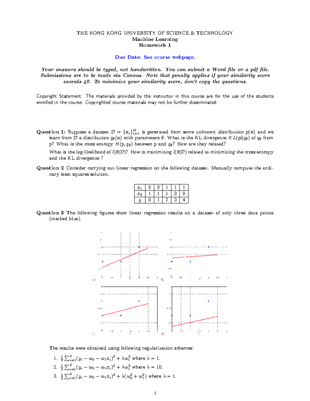 Hw1 - ... - THE HONG KONG UNIVERSITY OF SCIENCE & TECHNOLOGY Machine Learning Homework 1 Due ...